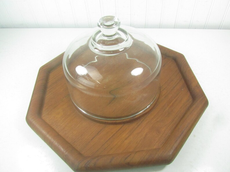 Cheese Plate, Glass Cover, Glass Dome, Genuine Teak, Rustic Modern ...