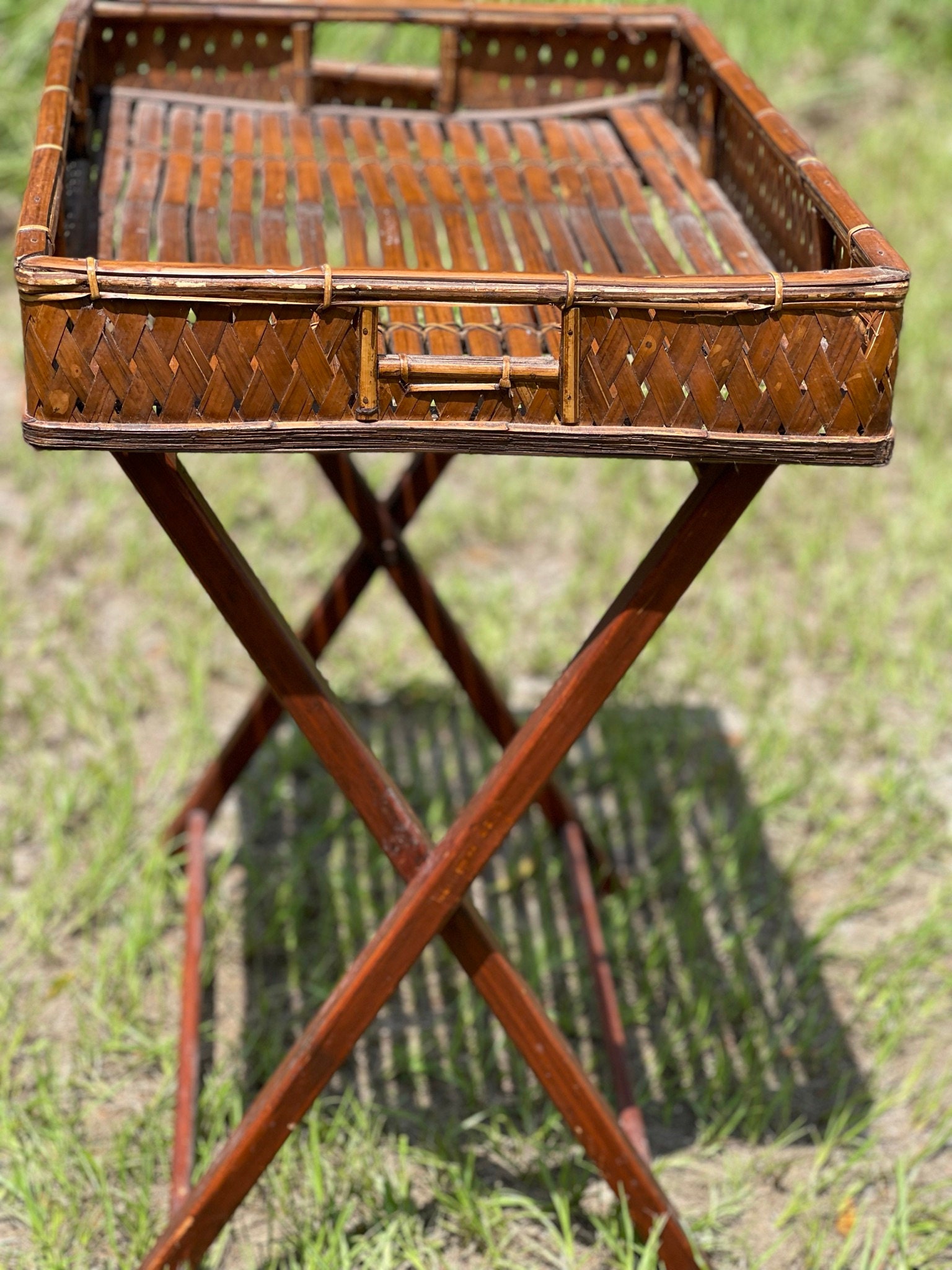 BUTLER TRAY STAND Wicker Serving Tray Wood and Wicker Table | Etsy