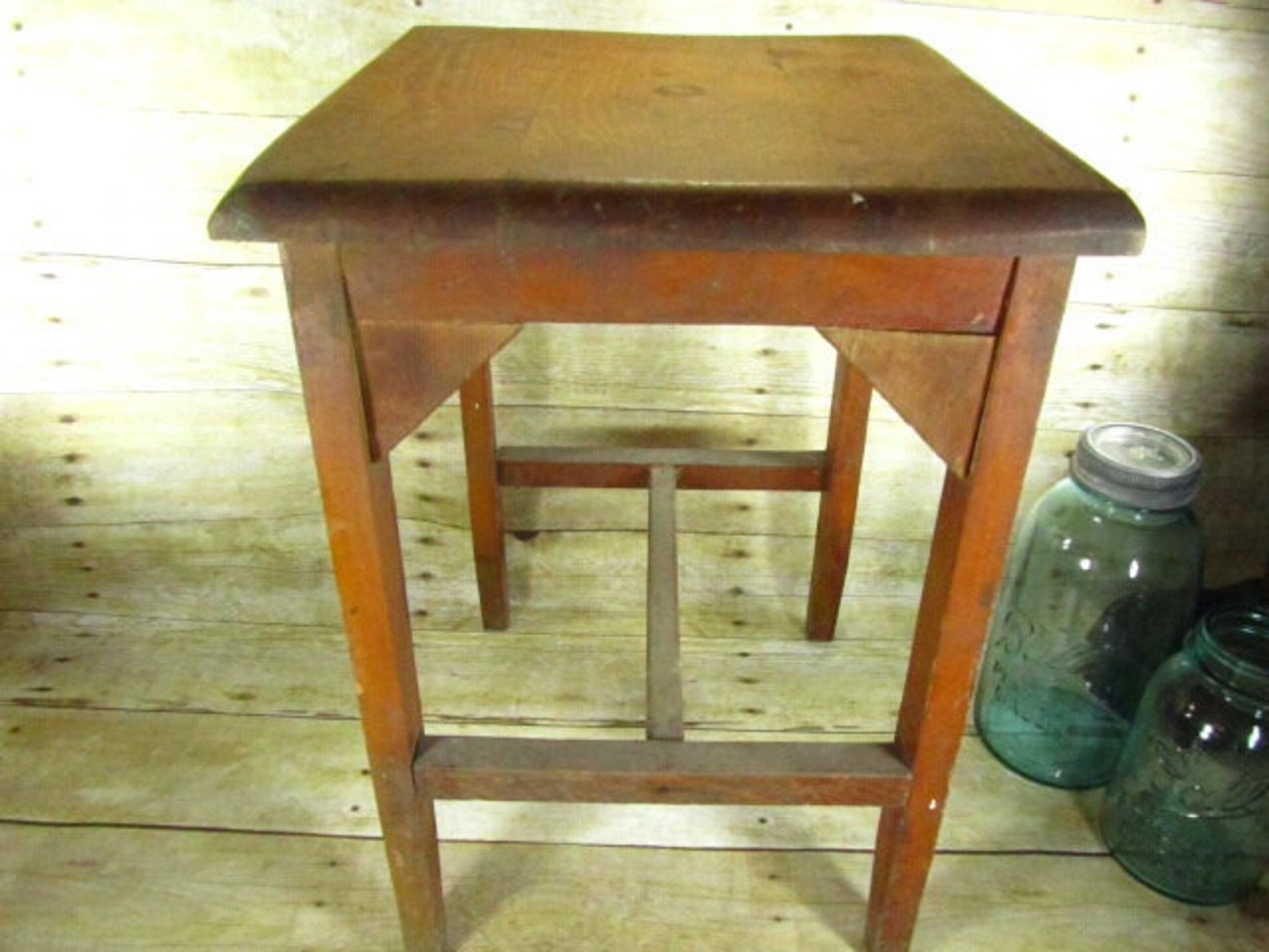 Vintage Wood Side Table, Wood Stool, Primitive Wood Furniture, Shabby ...