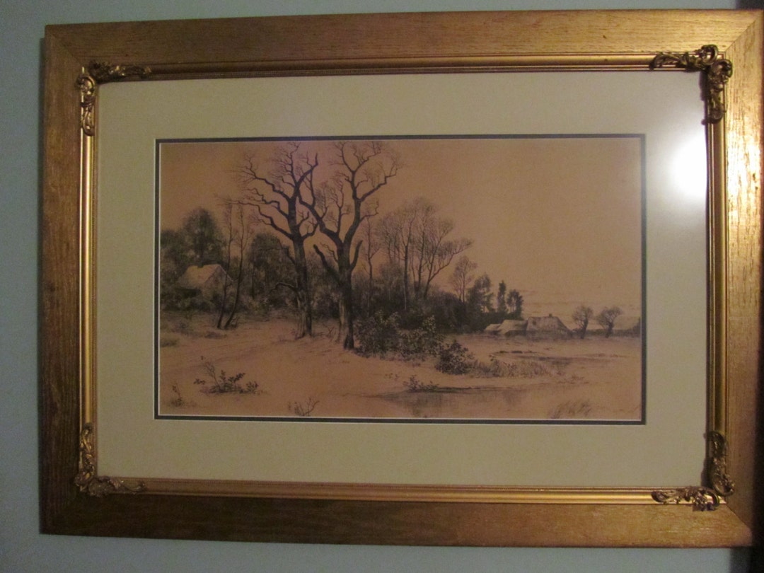 Painting ,print or Pen and Ink Drawing, Framed Art, Gold Frame, Gilt ...