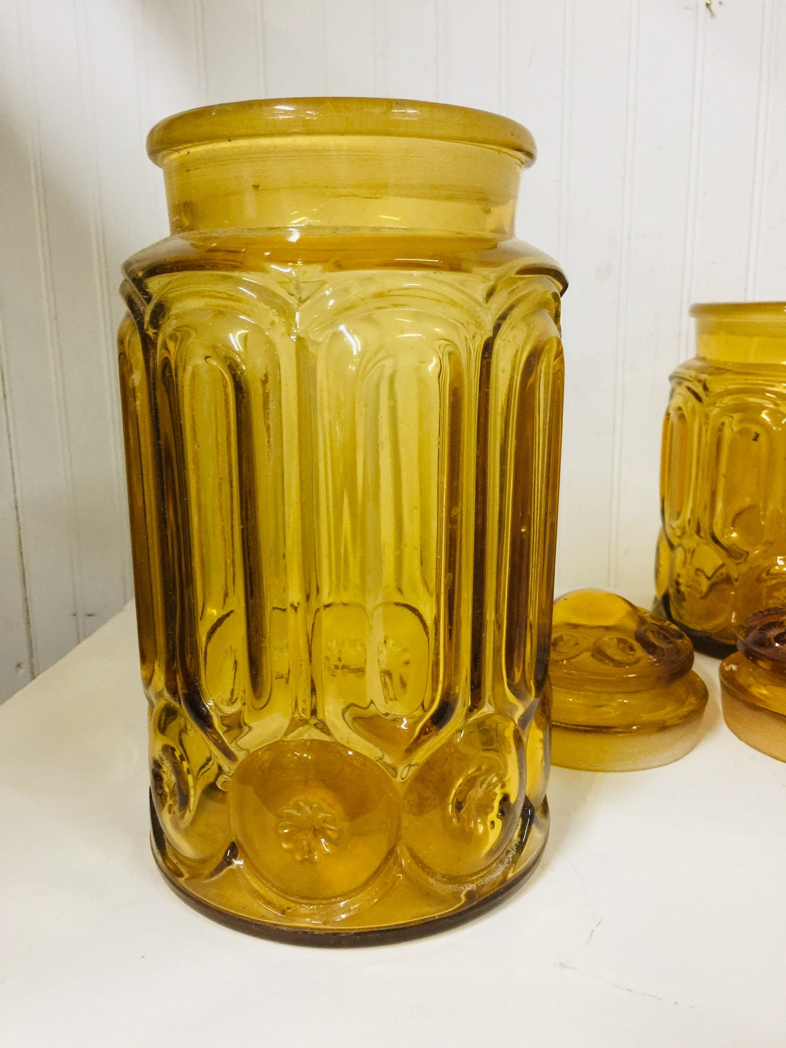 Vintage Amber Glass Canisters