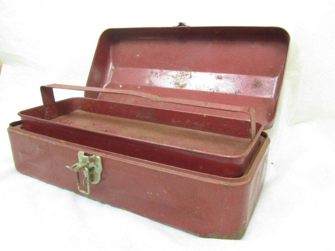 Vintage Metal Box, Tool Box, Red Metal Box, Container, Storage Cabinet ...