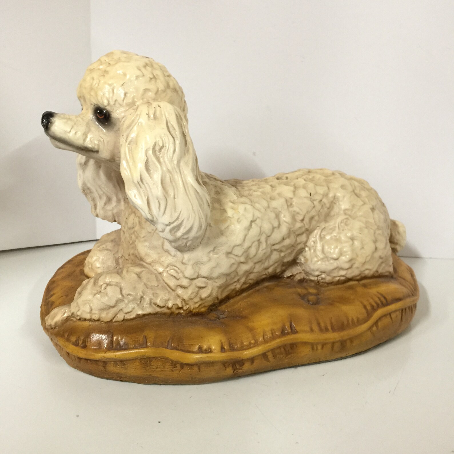 DOG FIGURINE Ceramic Poodle Poodle on Pillow Large Poodle - Etsy