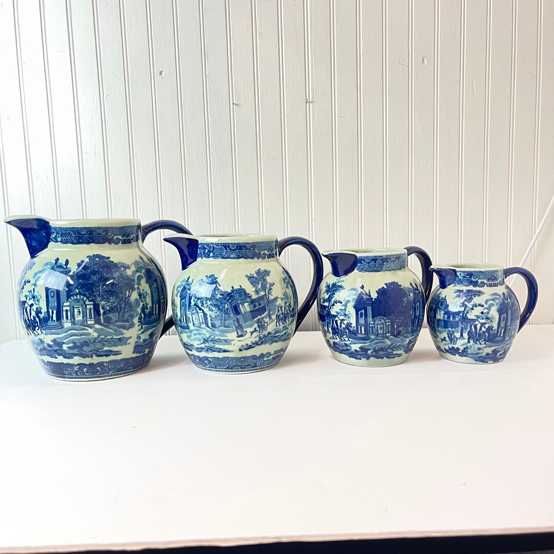 Vintage Pitcher, Antique Flow Blue Pitcher, Farmhouse Decor, Kitchen ...