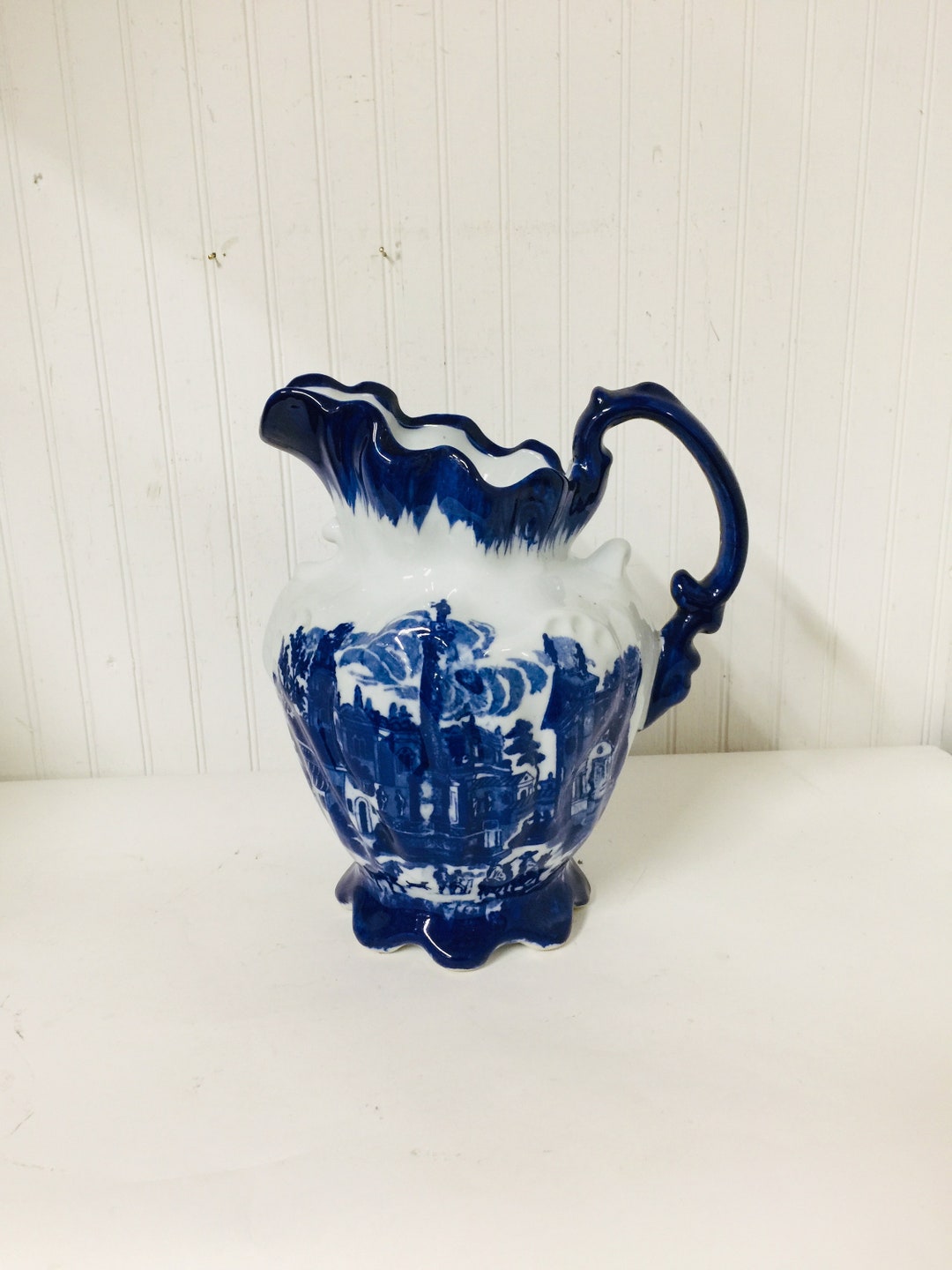 Vintage Pitcher, Antique Flow Blue Pitcher, Farmhouse Decor, Kitchen ...