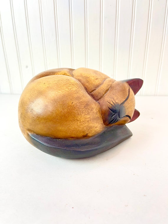 Hand Carved Wood Cat Whimsical Cat Boho Decor Feline Art | Etsy