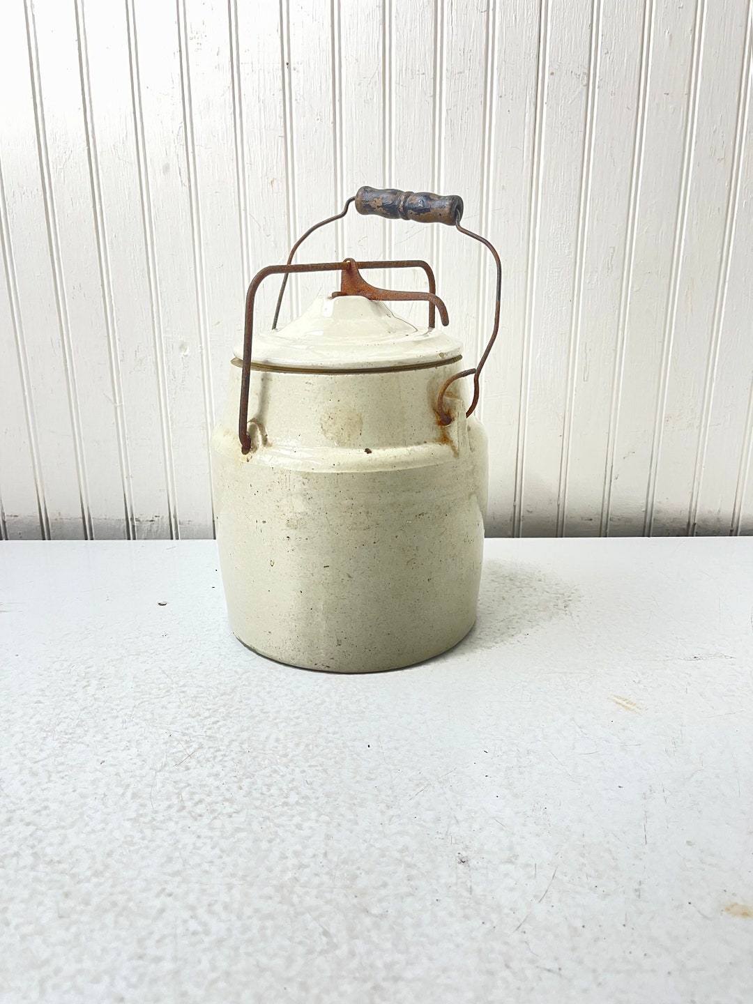 Vintage Crock, Locking Crock, Vintage Pottery, White Salt Glaze Crock ...