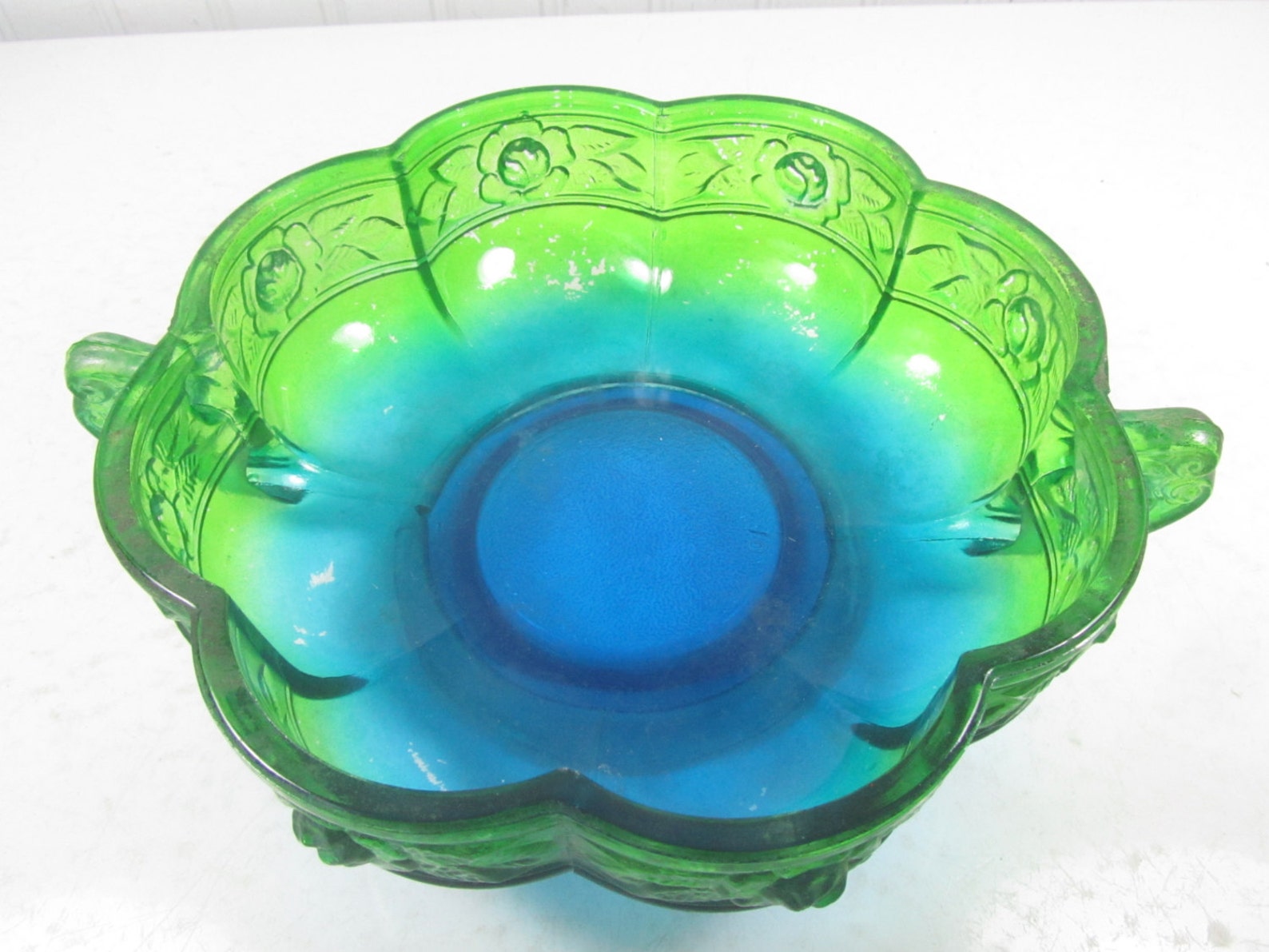 Green and Blue Goofus Glass Bowl Vintage Glass - Etsy