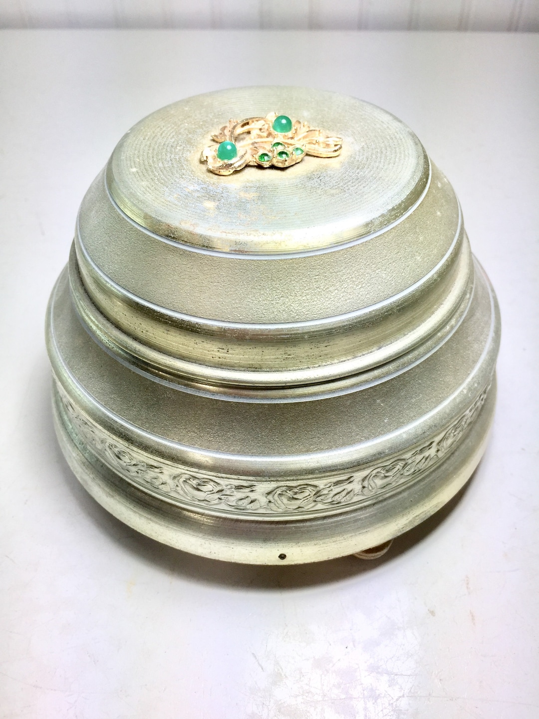 Vintage Powder Container, Musical Box, Trinket Box, Vanity Display ...
