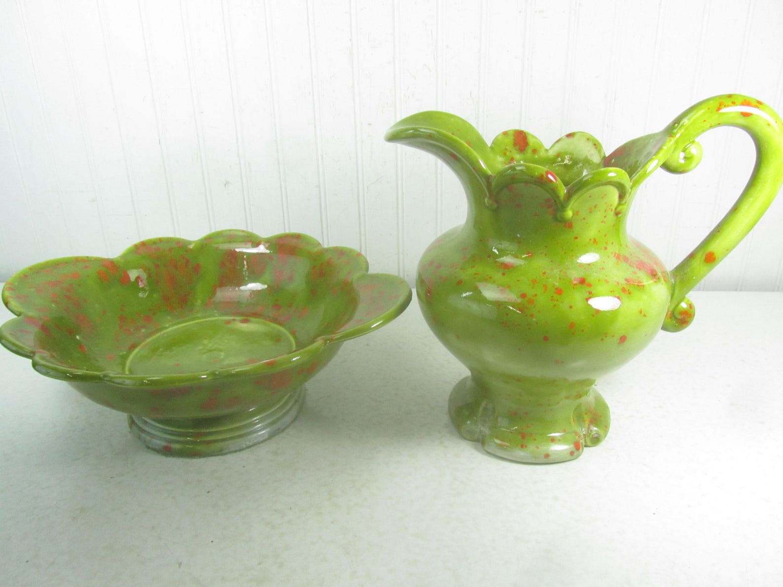 Pitcher and Wash Bowl Green water Pitcher Shabby Chic - Etsy