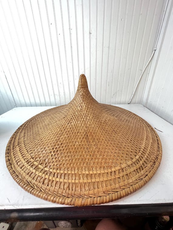 Vintage Hat, huge straw hat, Vietnamese rice hat, wic… - Gem