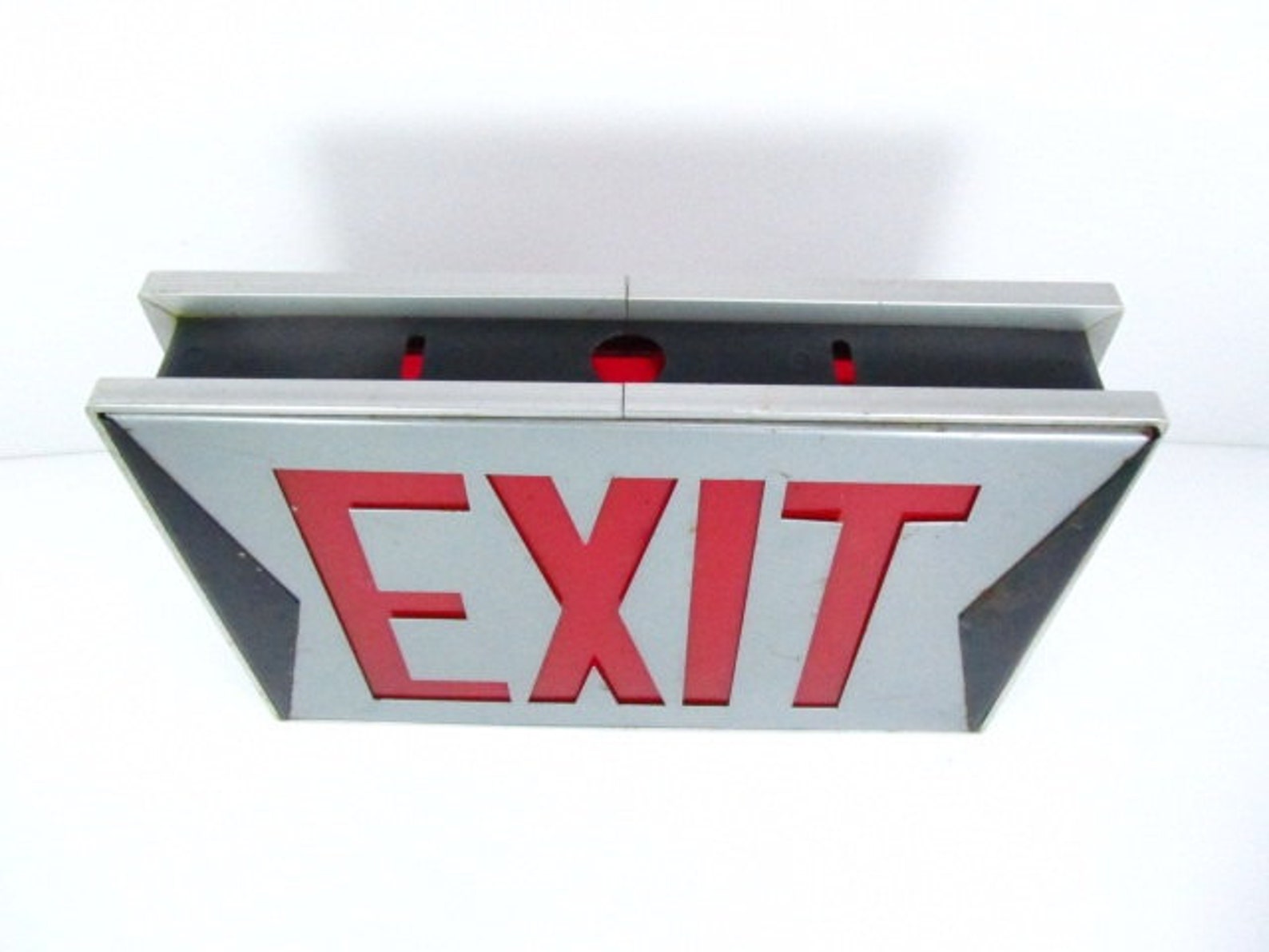 Exit Sign, Metal Sign, Vintage Sign, Store, Industrial Decor, Red, Gray ...
