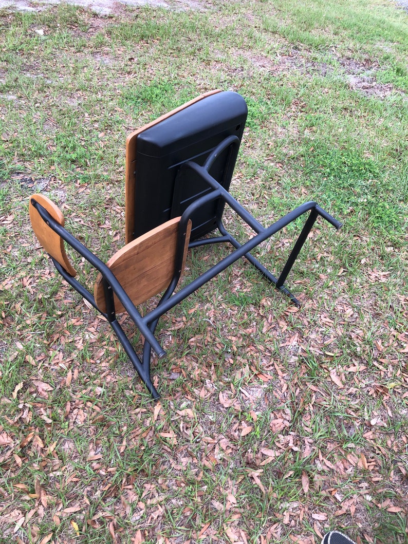 School Desk, Heywood Wakefield Desk, MCM Black School Desk, Metal Desk ...