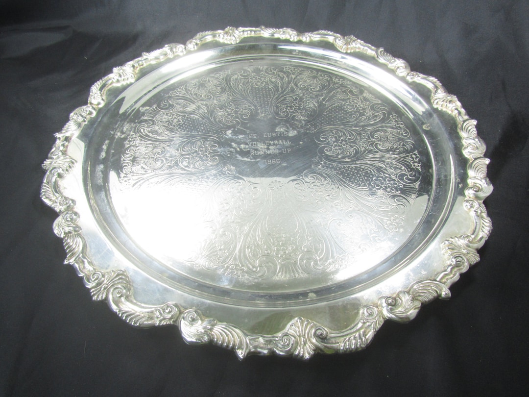 Vintage Silver Tray, Volleyball Trophy Plate, 1966 Trophy Tray, Serving ...