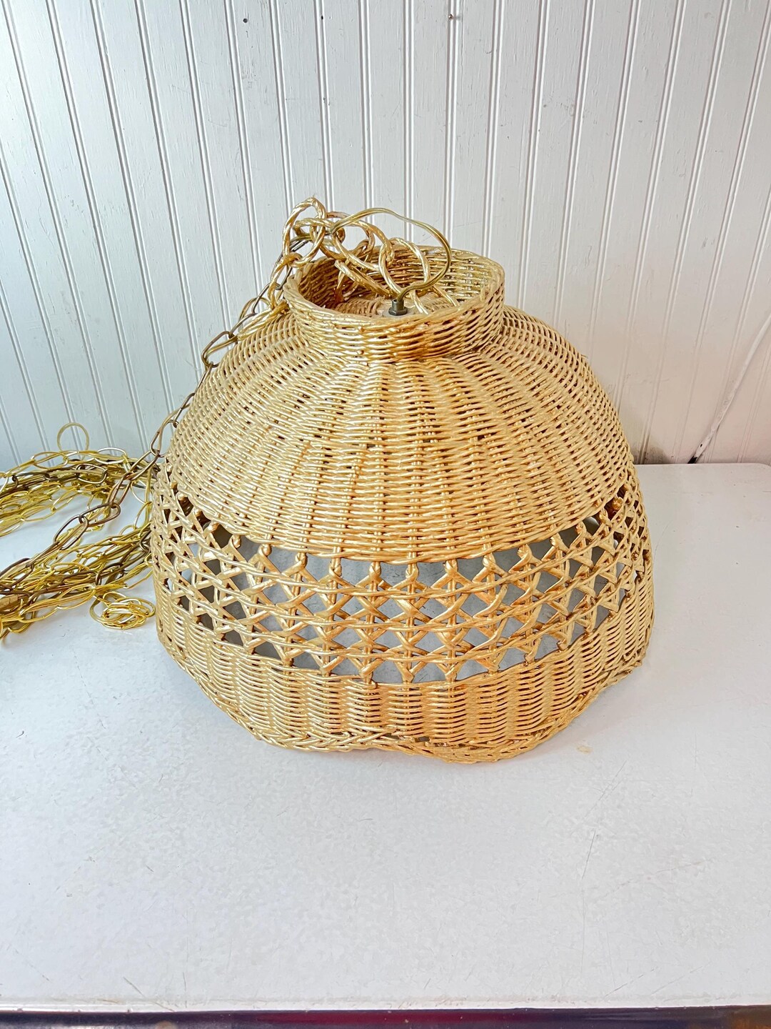 Vintage Wicker Lamp, Swag Light, Hanging Light, Basket Light ...