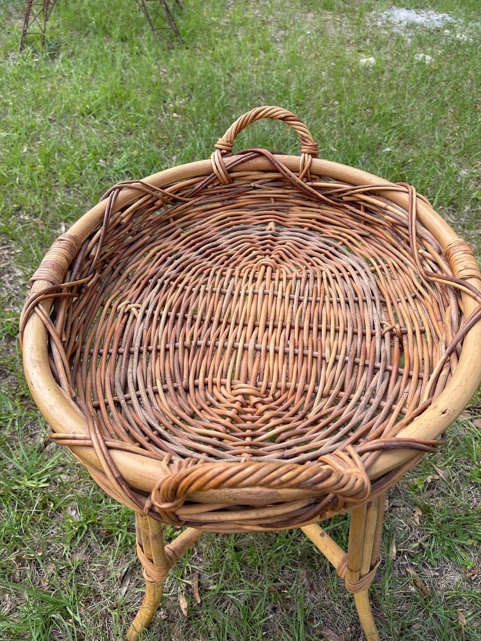 Basket Tray Table, Wicker Serving Tray, Wood and Wicker Table, Bamboo ...