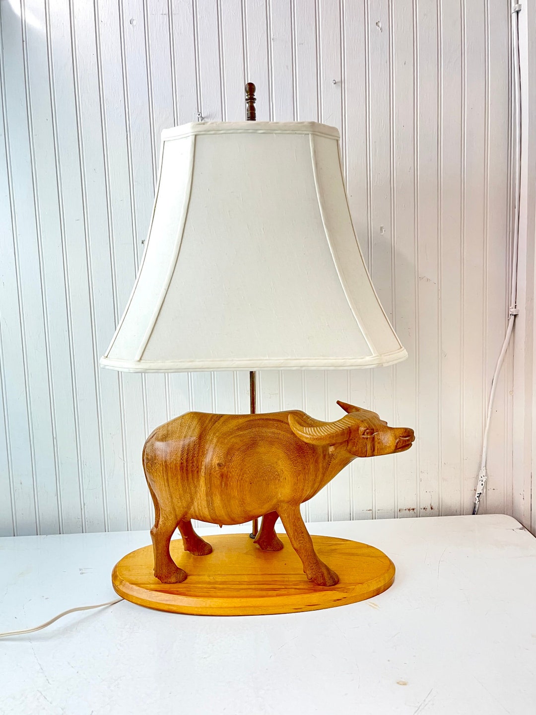 Vintage Lamp, Water Buffalo Lamp, Table Lamp, Animal Lamp, Lighting ...