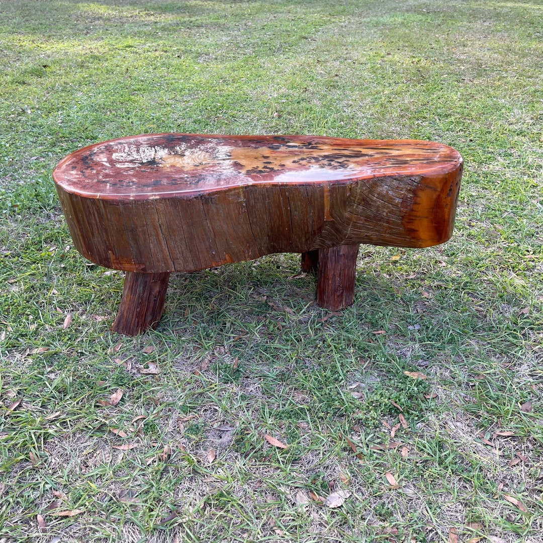 Vintage Cypress Coffee Table, Live Edge Table, Wood Coffee Table ...