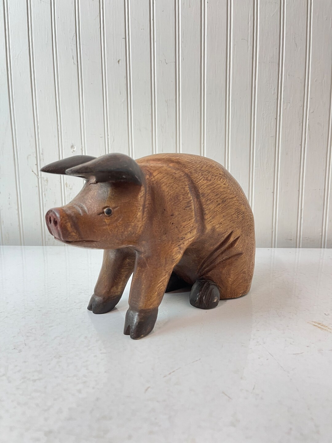 Hand Carved Wood Pig, Whimsical Pig, Boho Decor, Feline Art, Folk Art ...