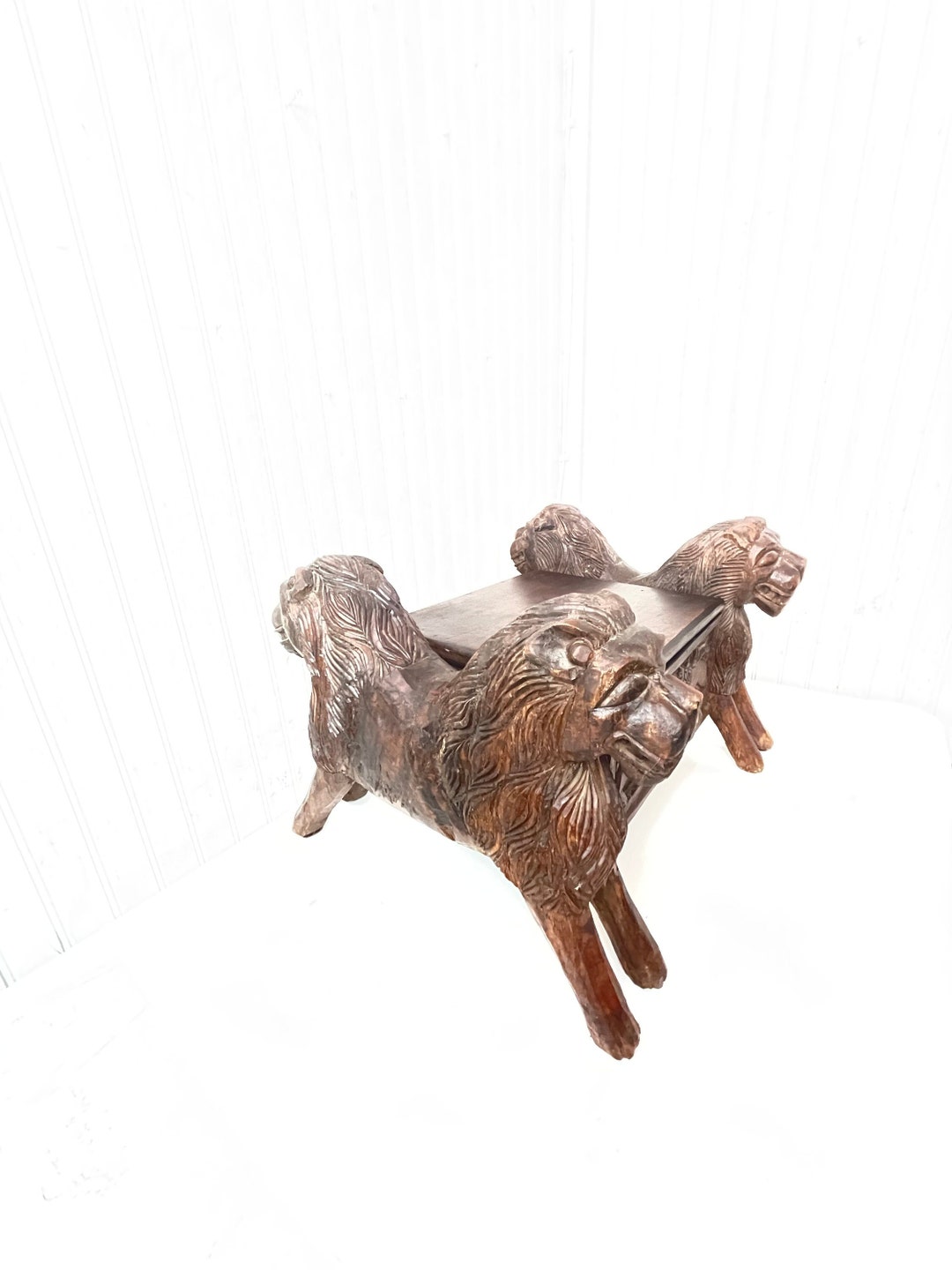 Lion Head Carved Box, Wood Lion Head Document Box, Four Lion Head Box ...