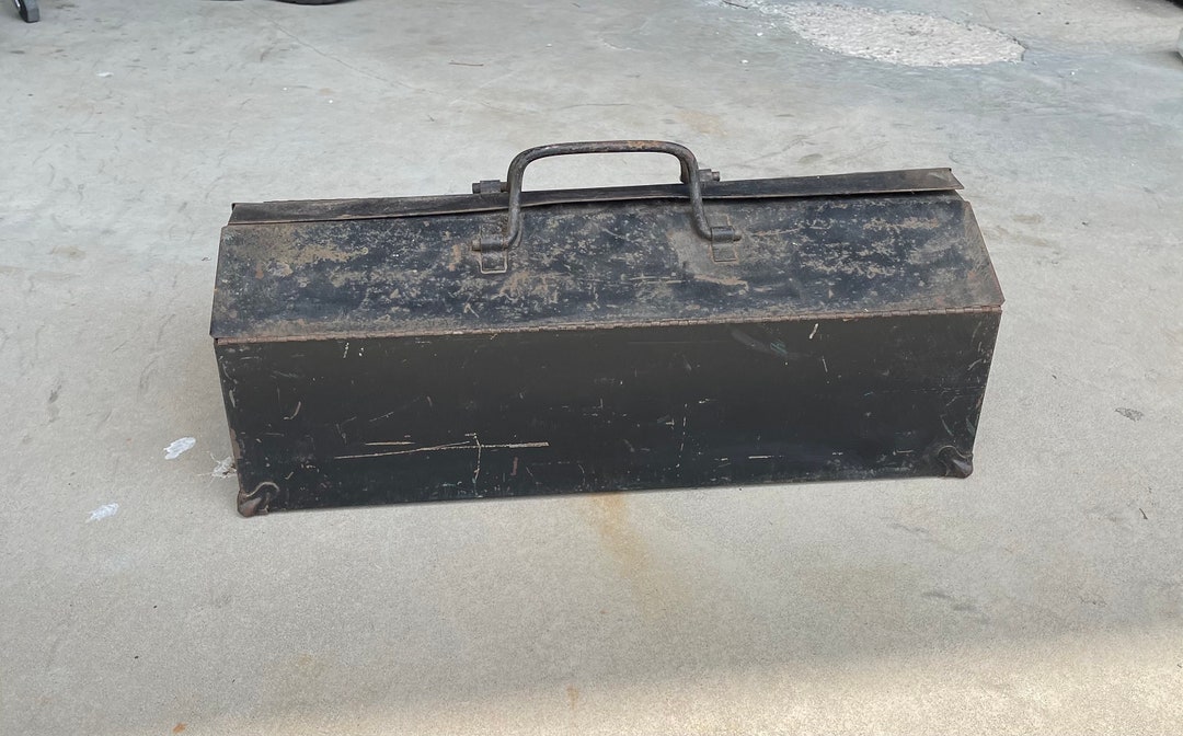 Vintage Metal Box, Tool Box, Black Metal Box, Container, Rusty Metal ...