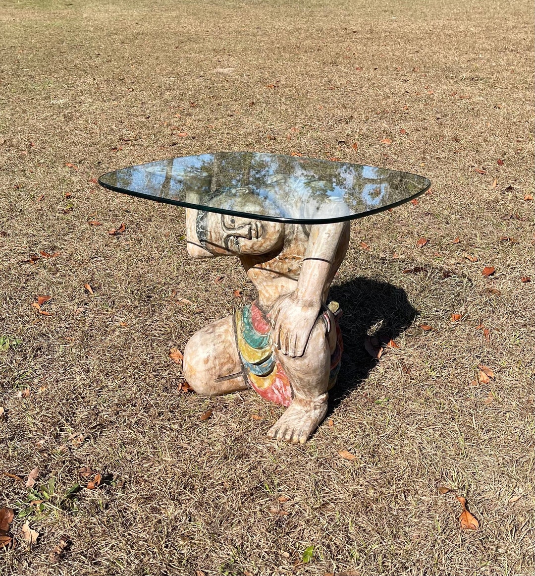 Man Sculpture Table, Polychrome Man Table, Asian Man Slave Sculpture ...