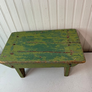 Vintage Wood Stool, Foot Stool, Step Stool, Green Footstool, Mud Room ...