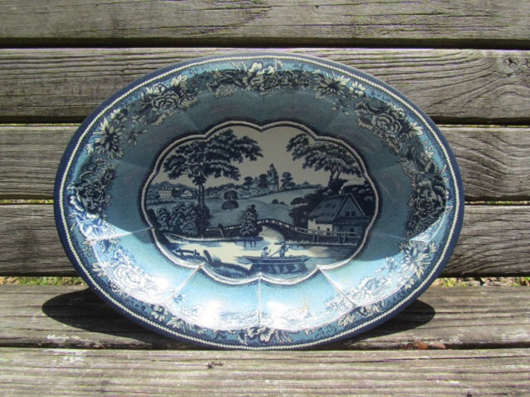 VINTAGE METAL TOLE Bowl, Serving Bowl, Blue, England, Flower, Blue Bowl ...