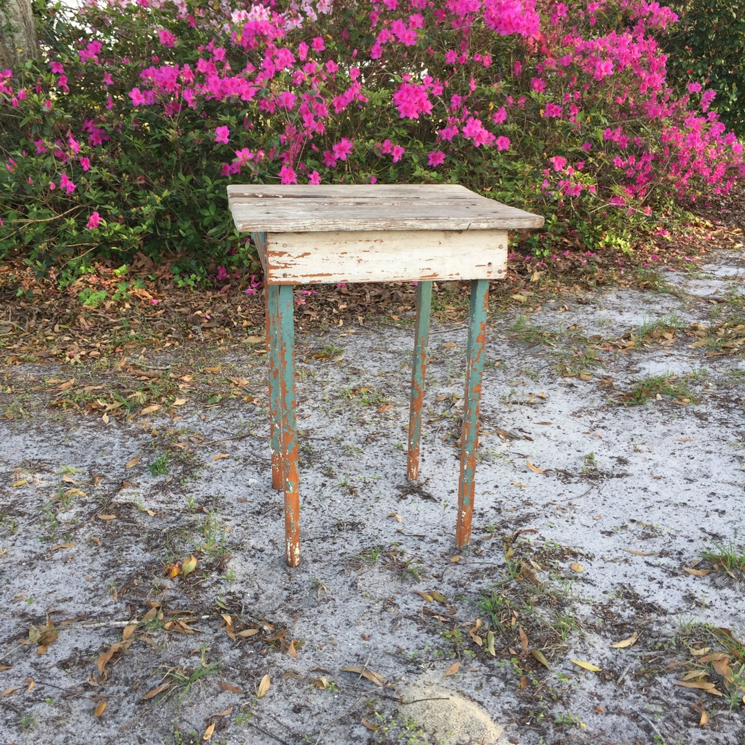 Vintage Wood Side Table, Primitive Wood Furniture, Rustic, Solid Wood ...