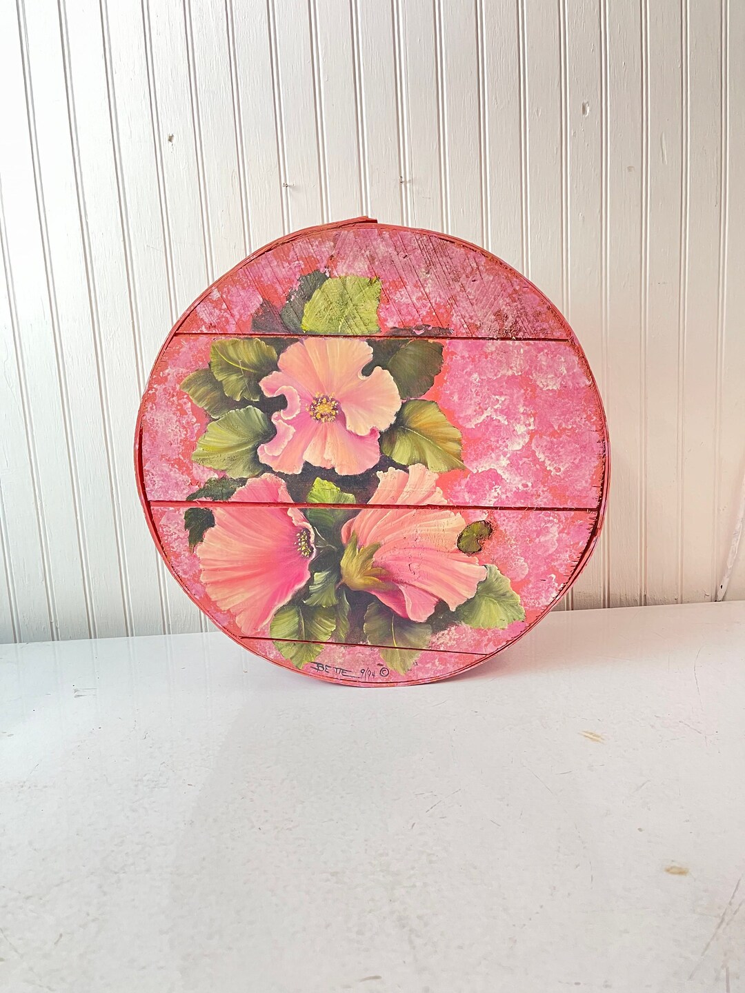 Vintage Round Wood Box, Hand Painted, Cheese Box,cake Box, Hat Box ...