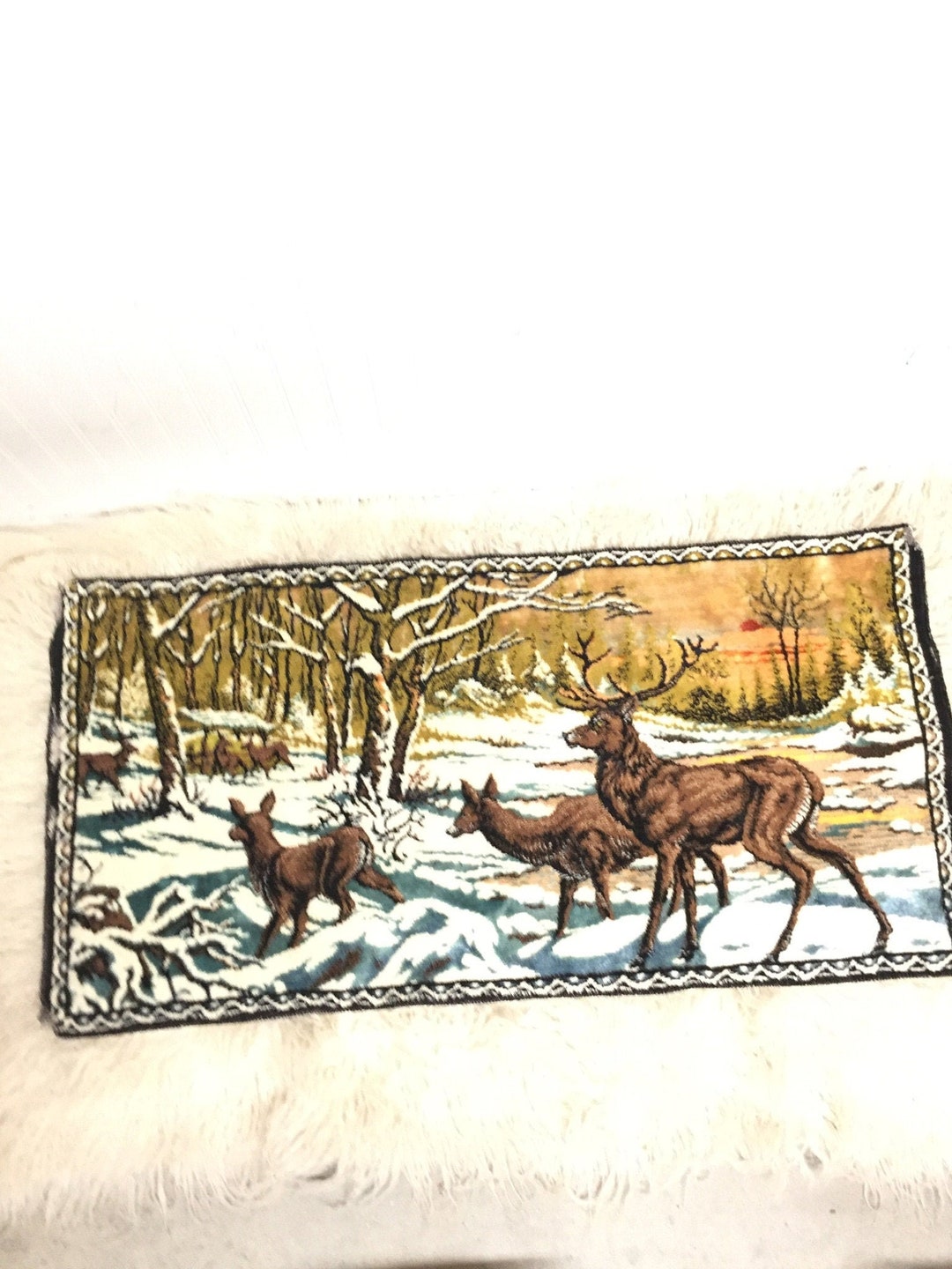 Tapestry, Wall Hanging, Deer Tapestry, Elk, Hunting Scene, Vintage Wall ...