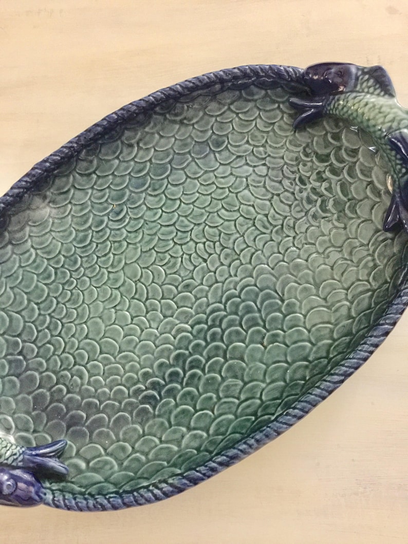 Large platter ceramic platter fish plate majolica | Etsy