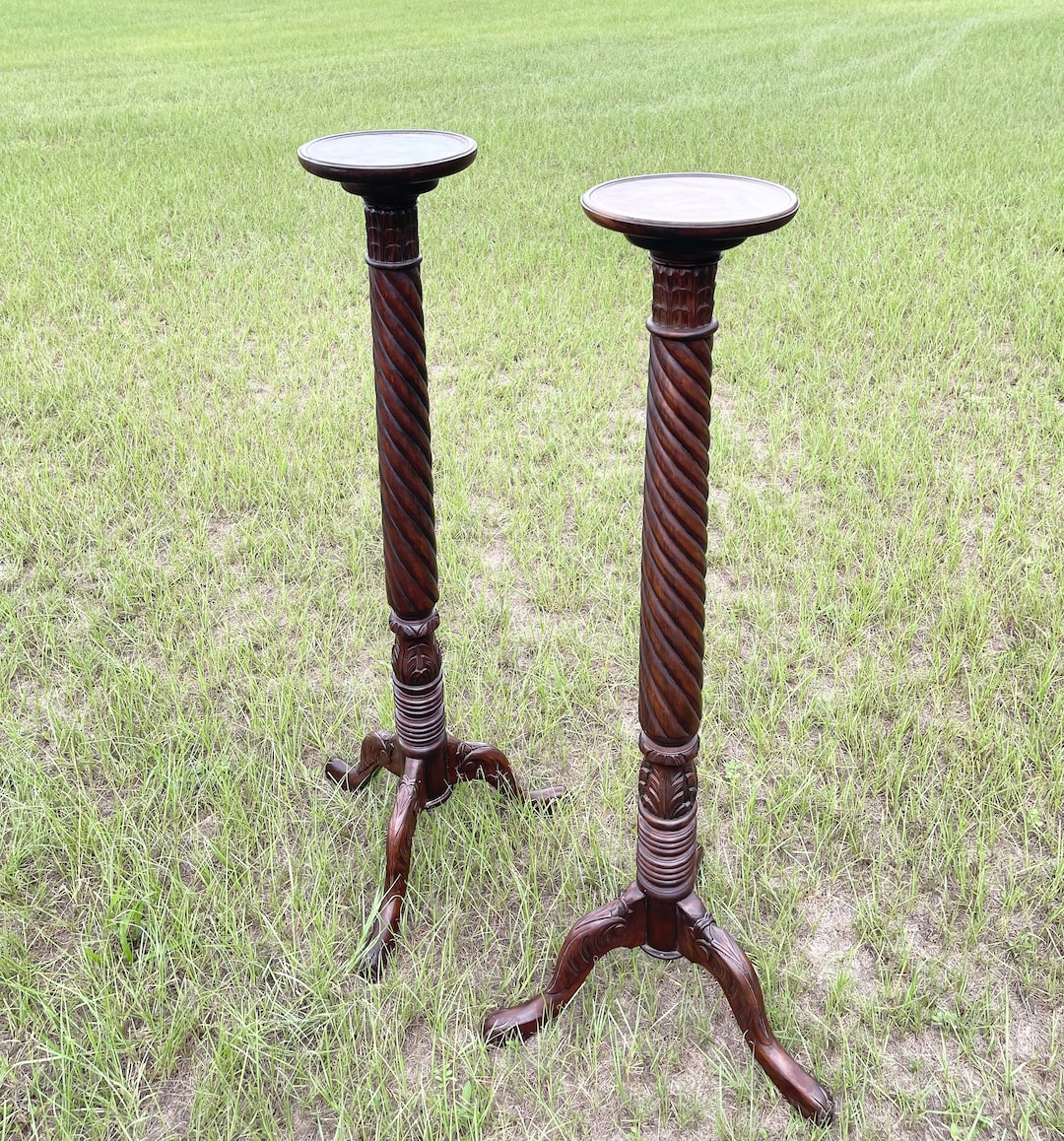 56” Fern Stand, Plant Stand, Wood Pillars, Flower Stand, Barley Twist ...