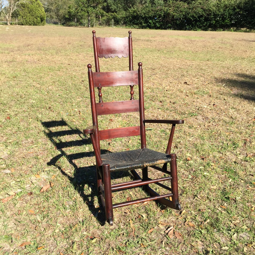 Antique Rocking Chair, High Back Rocking Chair, Antique Furniture, Rush ...