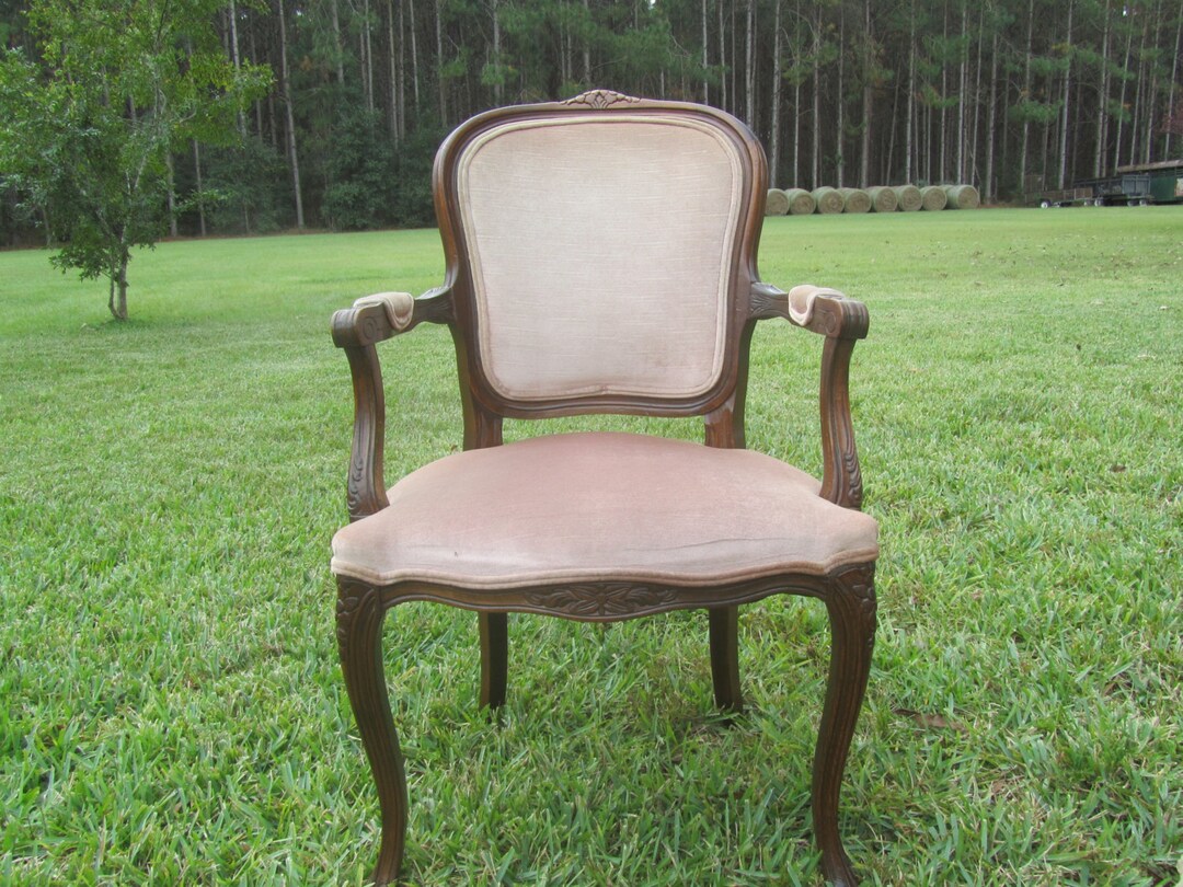 Vintage Chair, Wood Chair, Furniture, Pink Chair, Velvet,chair,antique ...