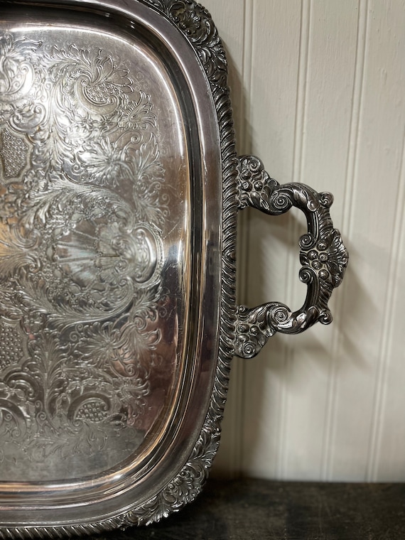 Vintage Silver Tray Metal Tray Large Tray Shabby Chic Decor Silver Plate Old Patina Silver Ornate Serving Tray Etsy UK