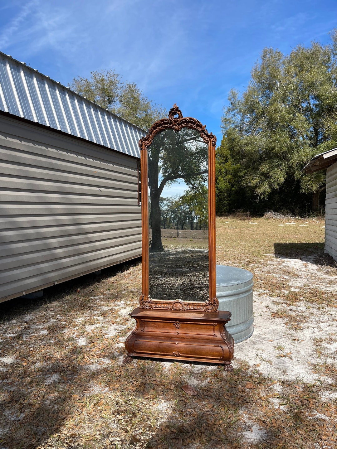 Vintage Large Mirror, Wood Mirror, Mirror With Base,rococo Design ...