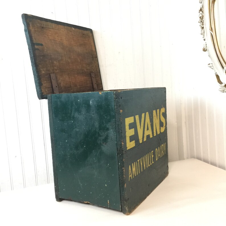 Vintage Milk Box, Milk Box, Wood Milk Box, Evans Amityville Dairy ...