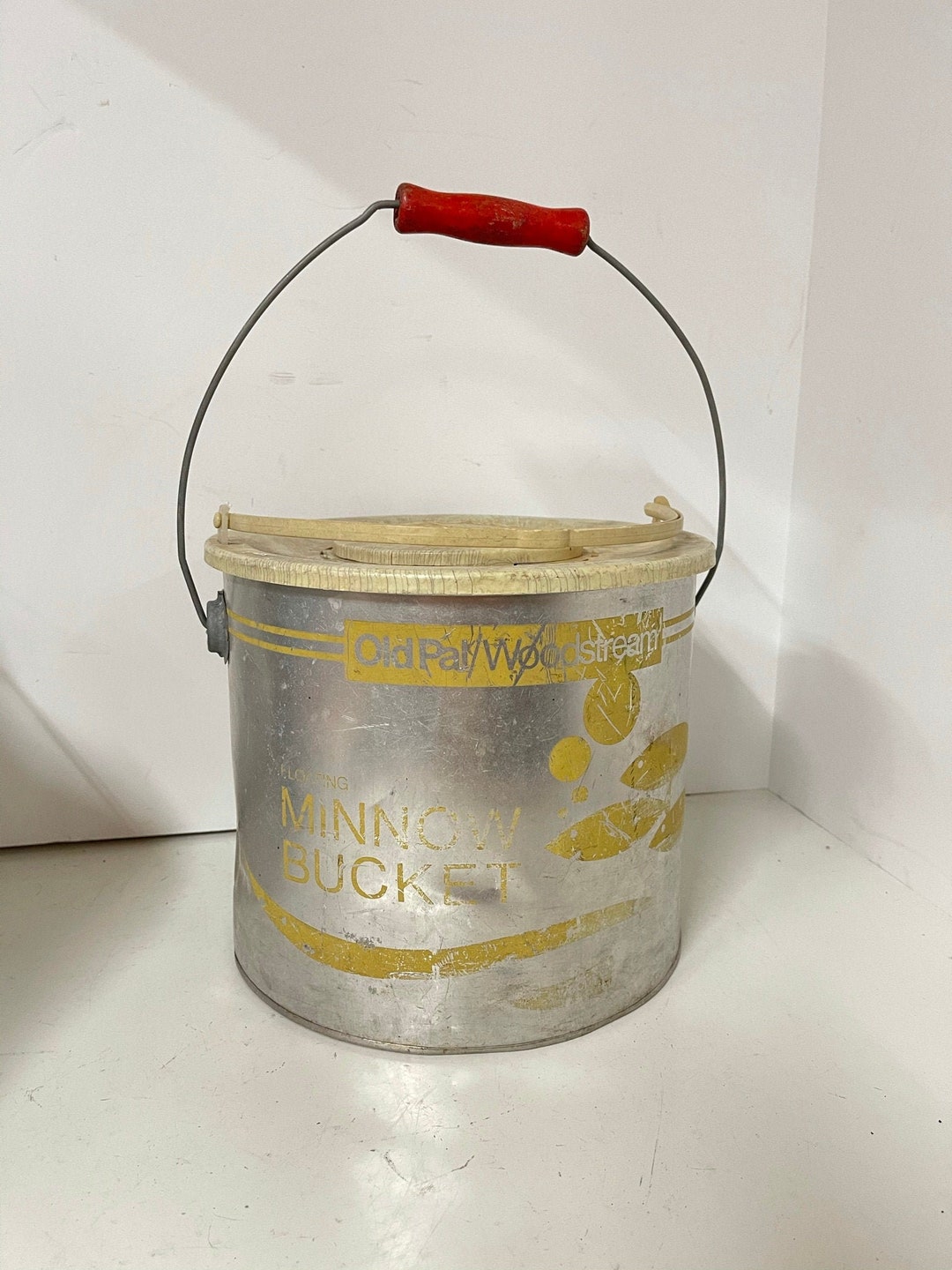 VINTAGE BAIT BUCKET, Minnow Bucket, Old Pal Wood Stream, Yellow ...