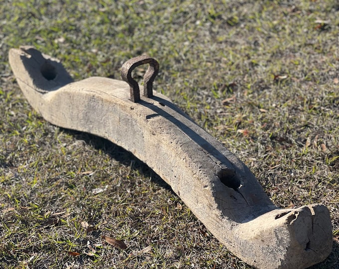 Antique Rustic Wood Oxen Farm Yoke, Wrought Iron Yoke With Hooks ...