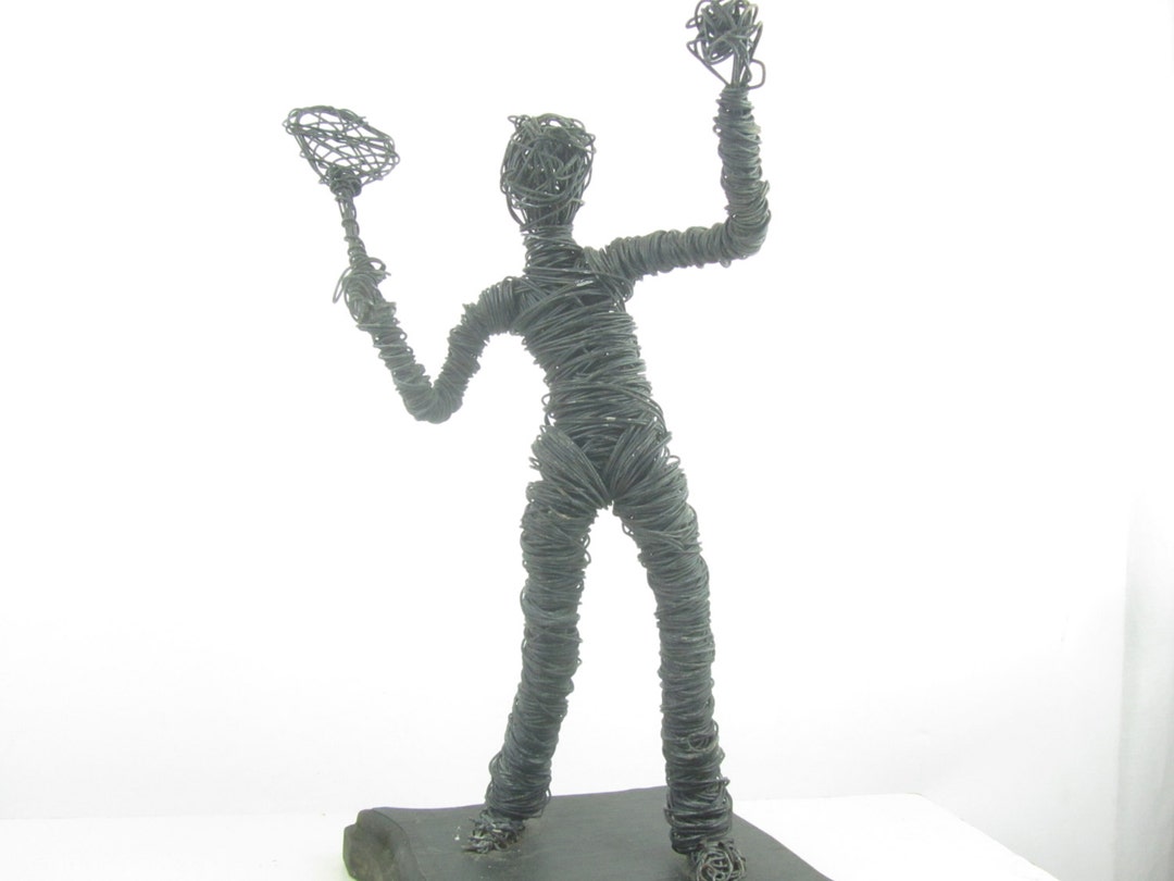 Wire Sculpture, Tennis Player Sculpture, Metal Figurine, Steampunk ...
