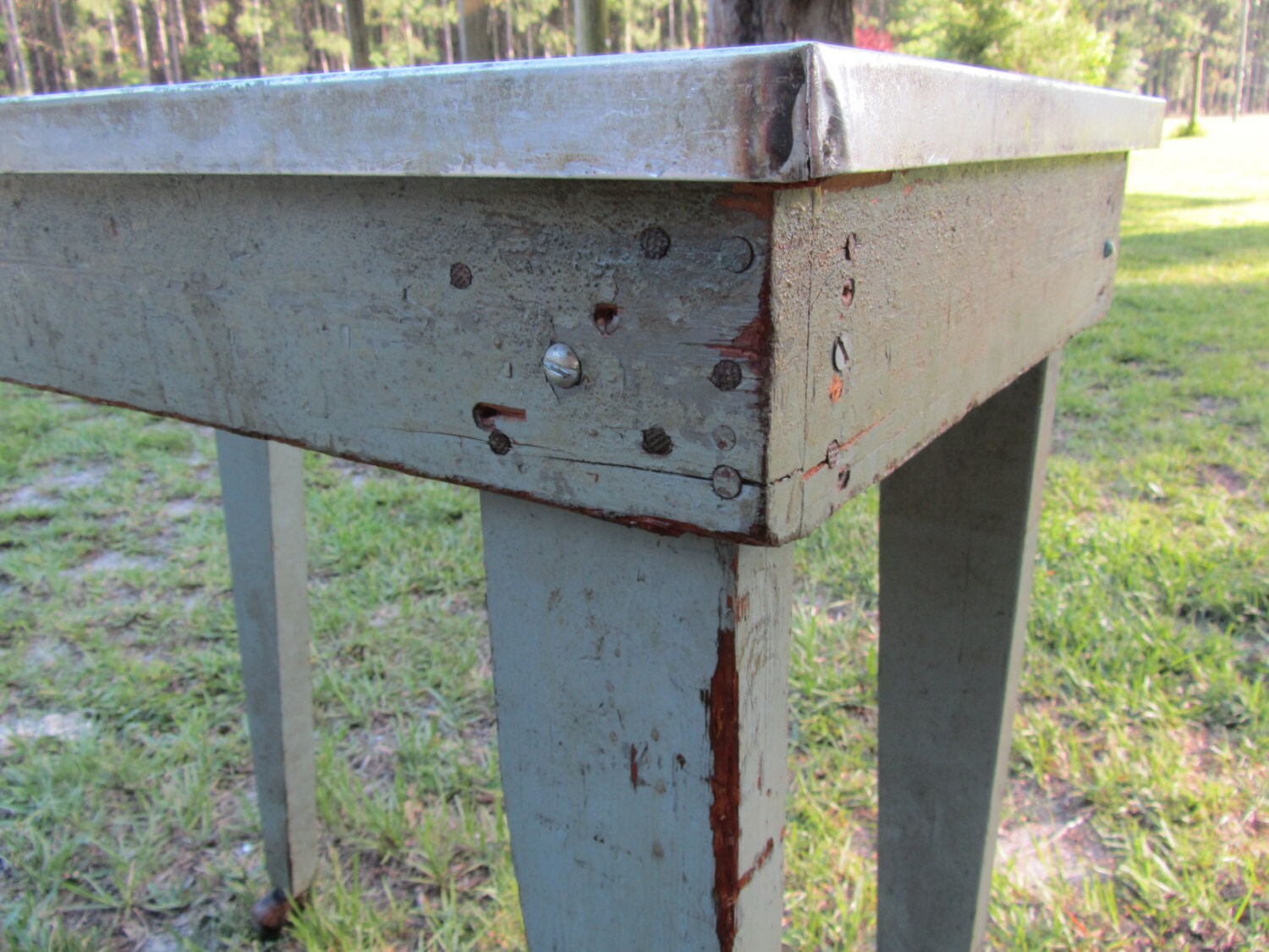 Vintage Industrial Work Table Wood Table With Metal Top - Etsy
