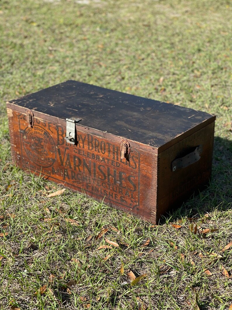 Antique Wood Box, Berry Brothers Varnish Crate, Industrial Box, Rustic ...