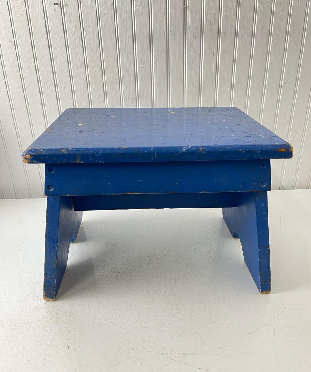 Vintage Wood Stool, Foot Stool, Step Stool, Blue Footstool, Mud Room ...