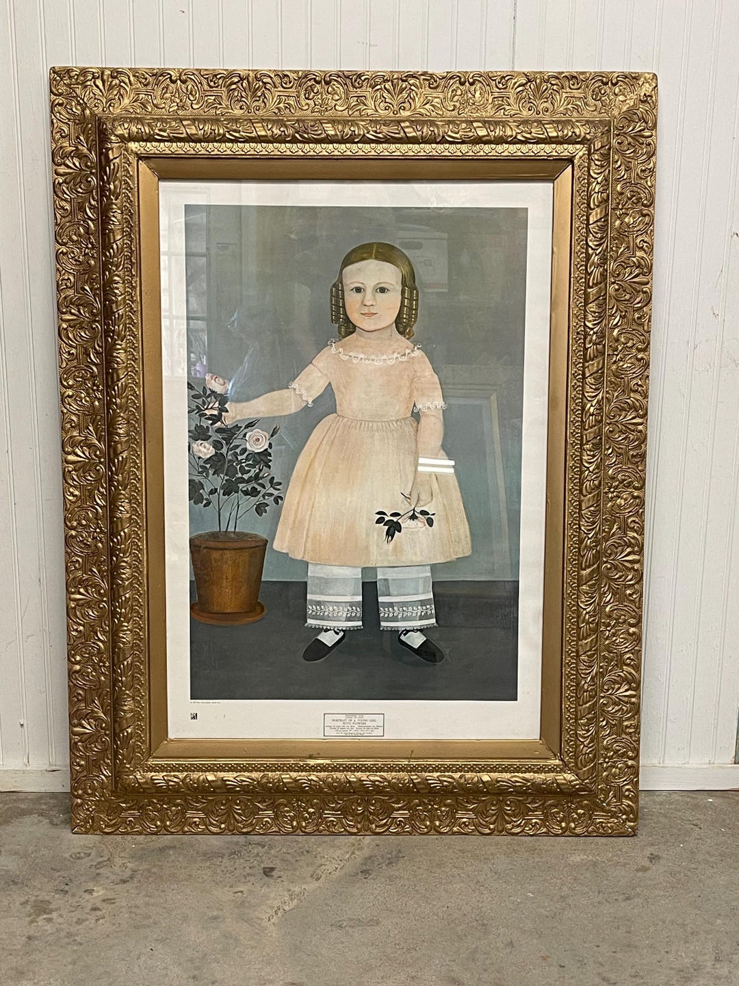 Antique Framed Art,huge Folk Art Painting, Ornate Wood Frame,picture ...