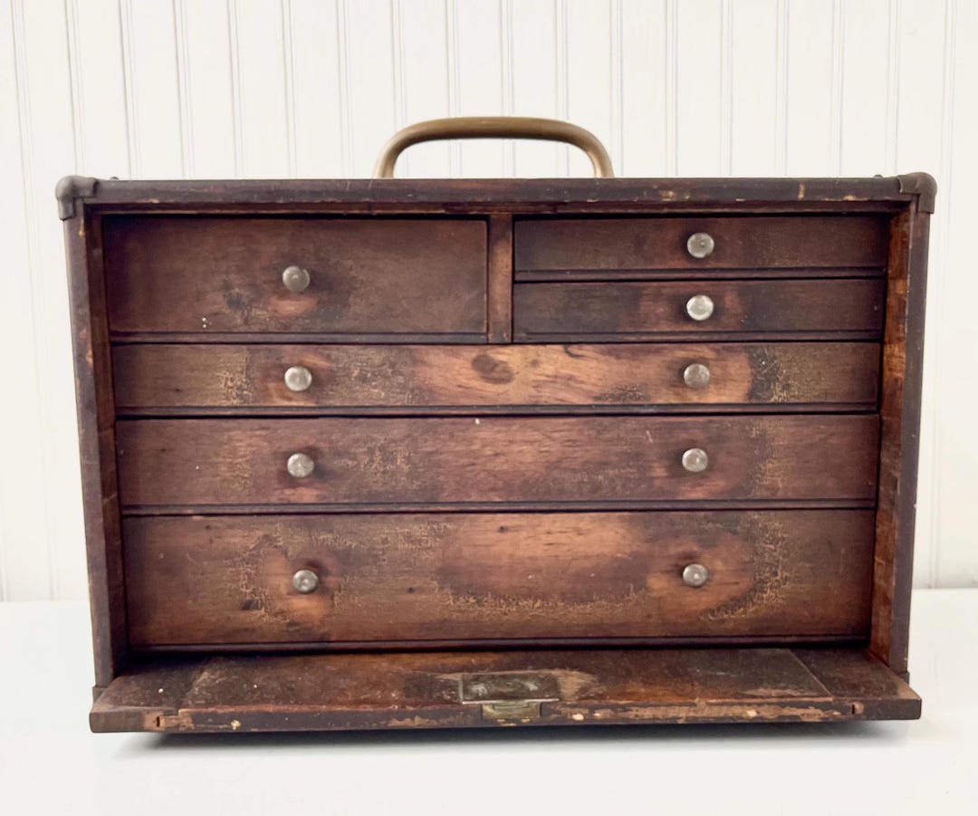 Vintage Machinist Chest, Wood Tool Box, Wood Drawer Box, Storage ...