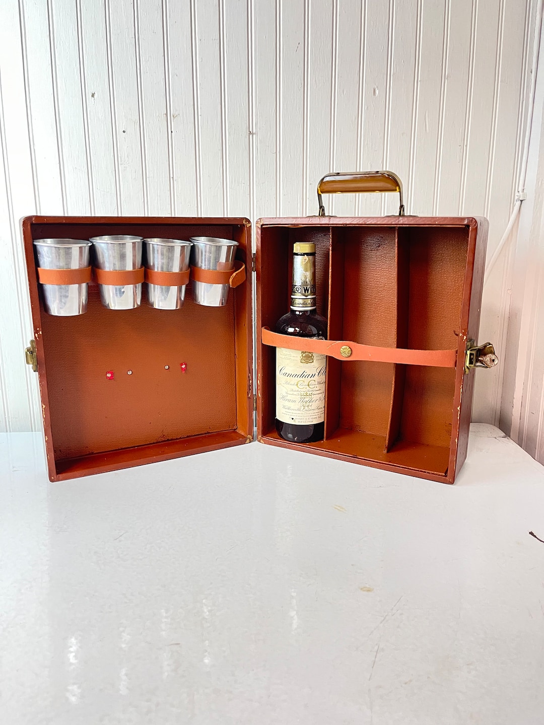 TRAVEL BAR SET, Leather Bar Case, Wine Box,bar Set, Vintage Portable ...