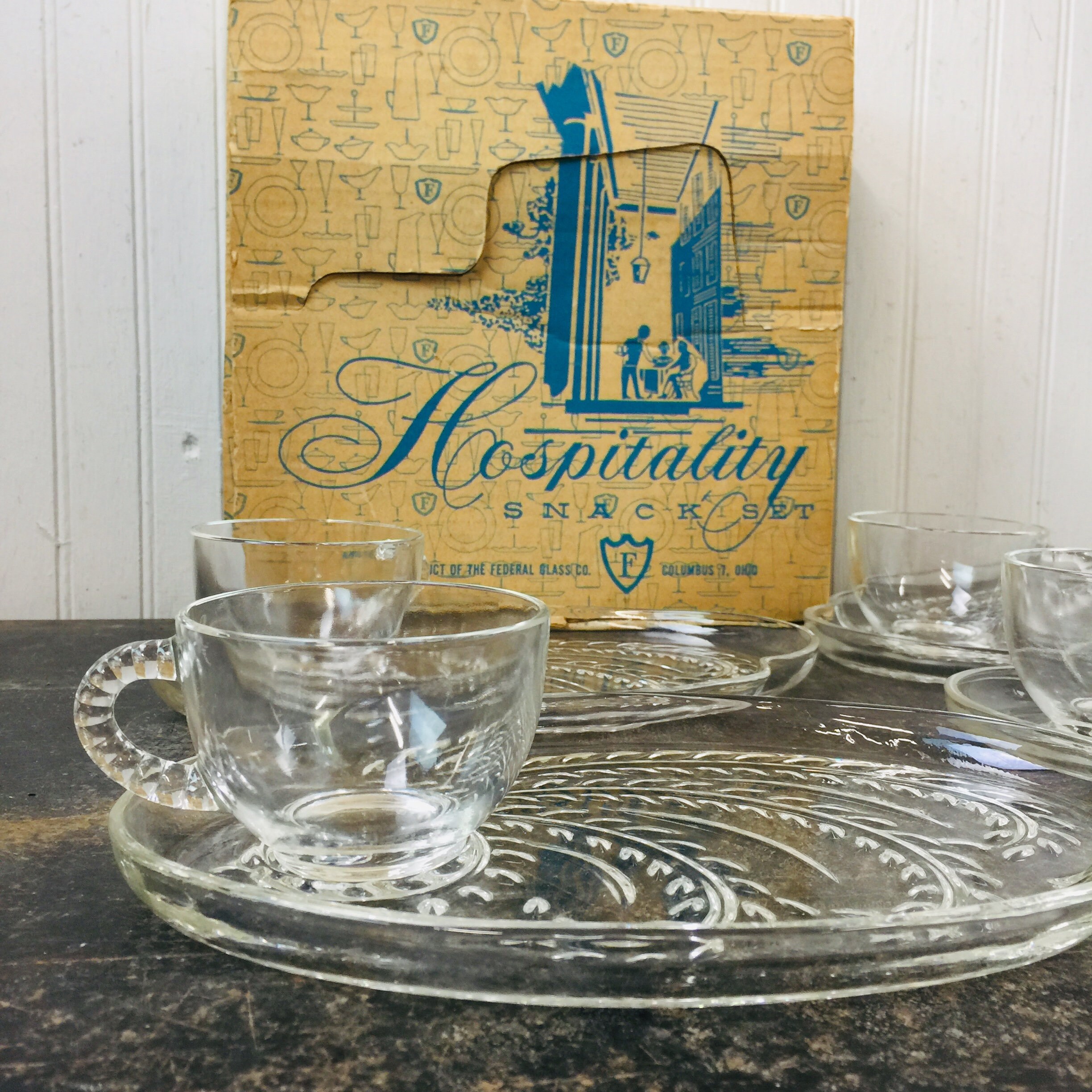Hospitality Hostess Set Federal Glass Co. Vintage Plates | Etsy