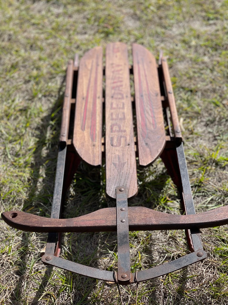 Vintage Snow Sled, Speedaway Sled, Holiday Decor, Vintage Wood Sled ...