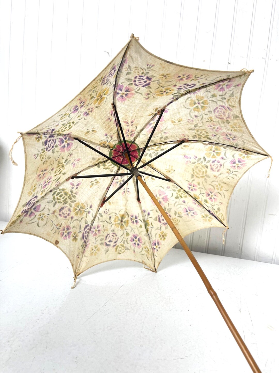 Antique Victorian Parasol, Cotton Parasol, Umbrella, Flowers, Boho ...